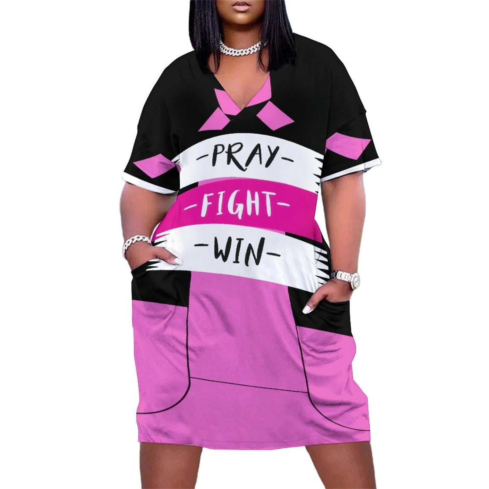 Cancer Quote Pray Fight Win Drawing Loose Pocket Dress Dresses Summer ...
