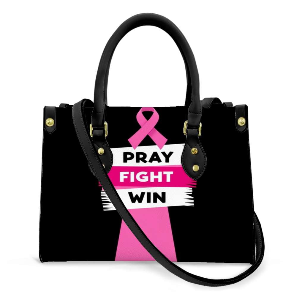 Cancer Quote Pray Fight Win Drawing Shoulder Bag Pu Leather Handbags ...
