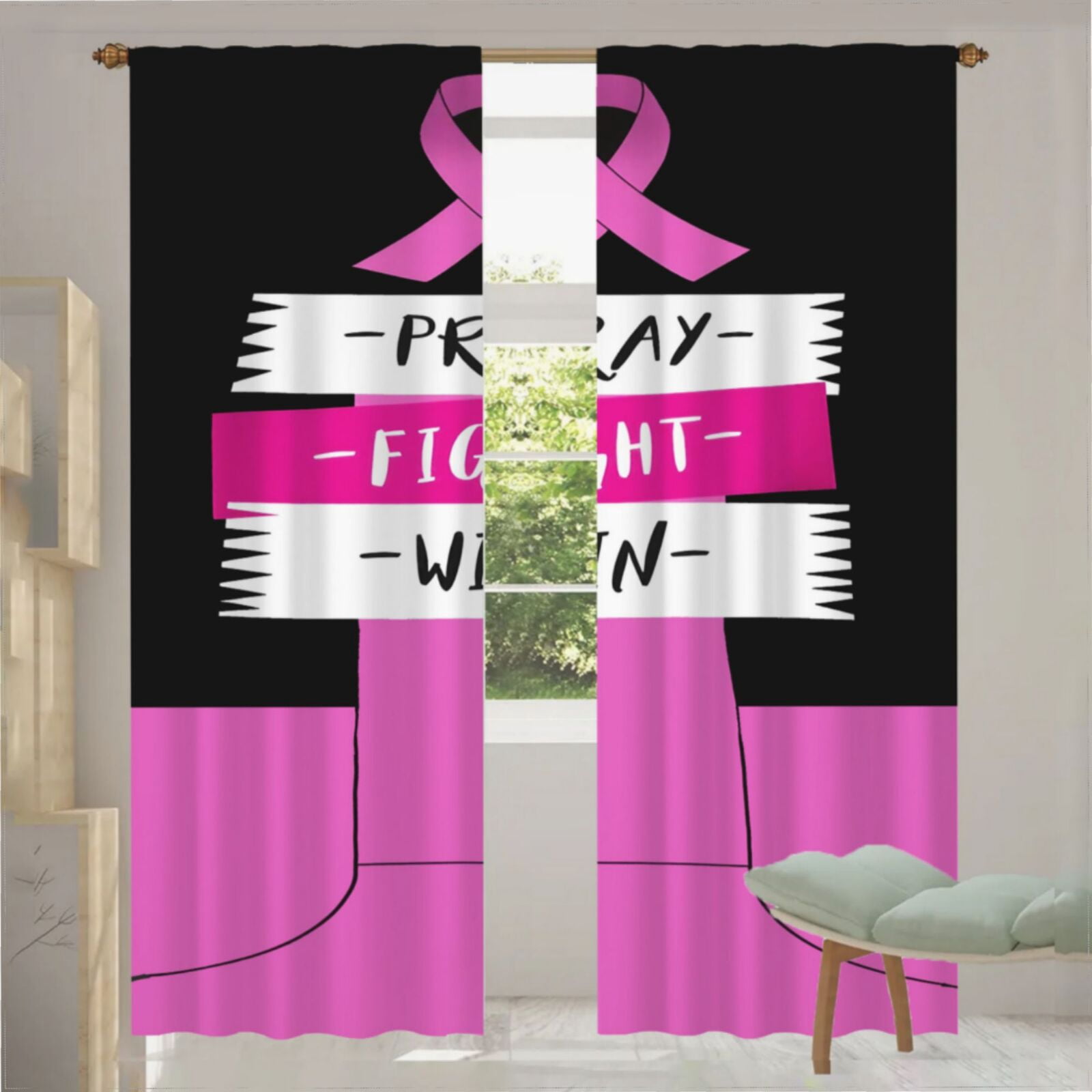 Cancer Quote Pray Fight Win Drawing Window Tulle Curtains for Living ...