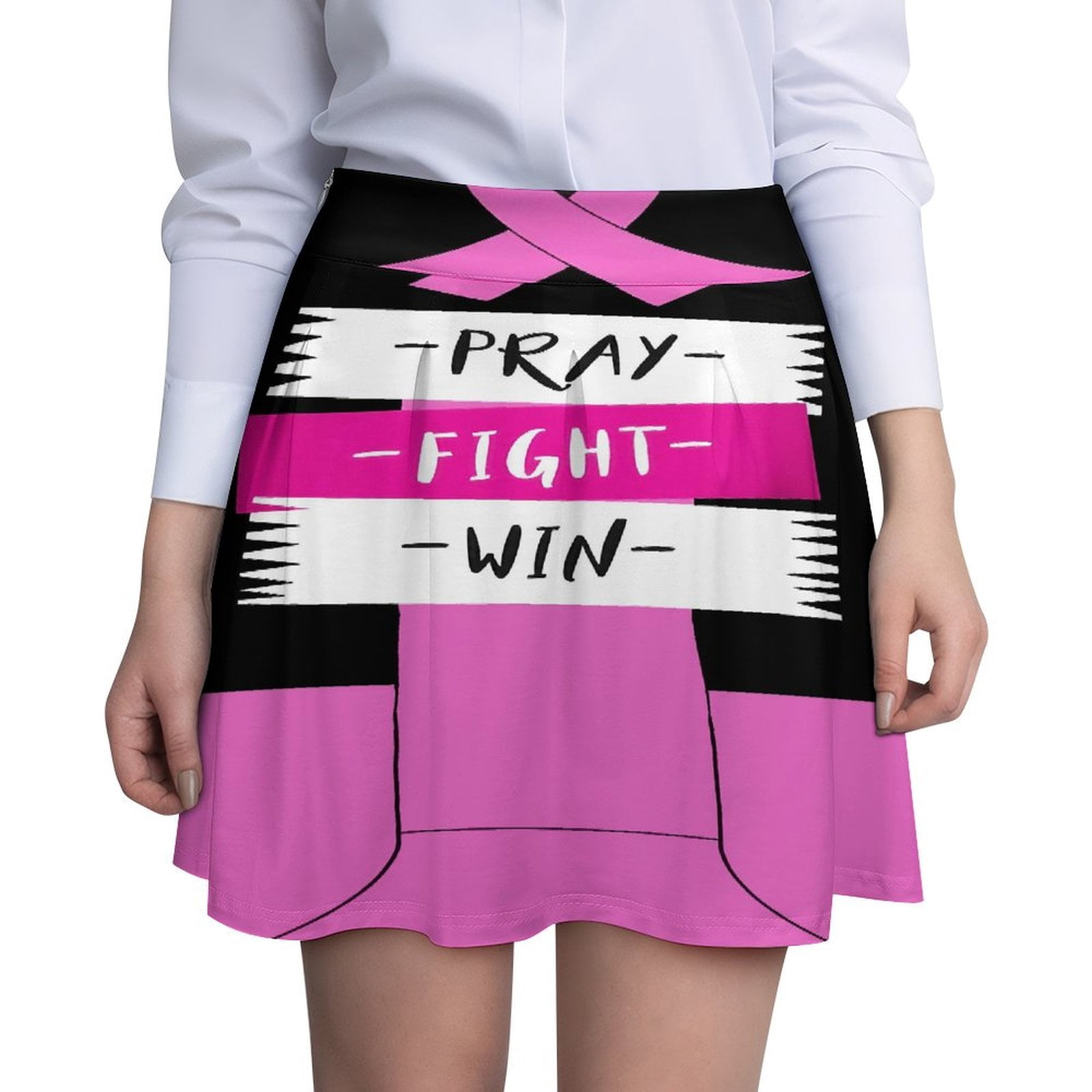 Cancer Quote Pray Fight Win Drawing Women's Casual Mini Skirt Invisible ...