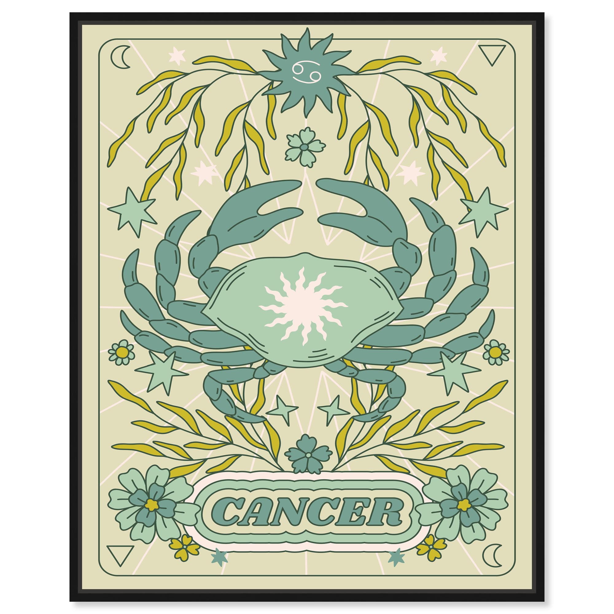 Cancer Stars Card Canvas Horoscope Posters by Art Remedy, Black Frame ...
