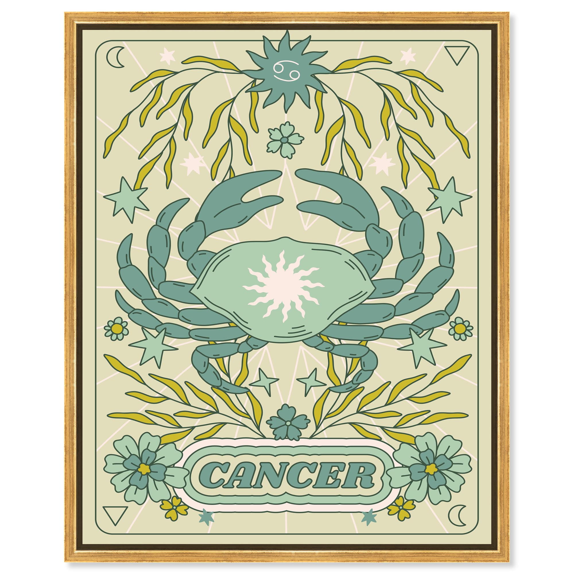 Cancer Stars Card Canvas Horoscope Posters by Art Remedy, Gold Frame ...