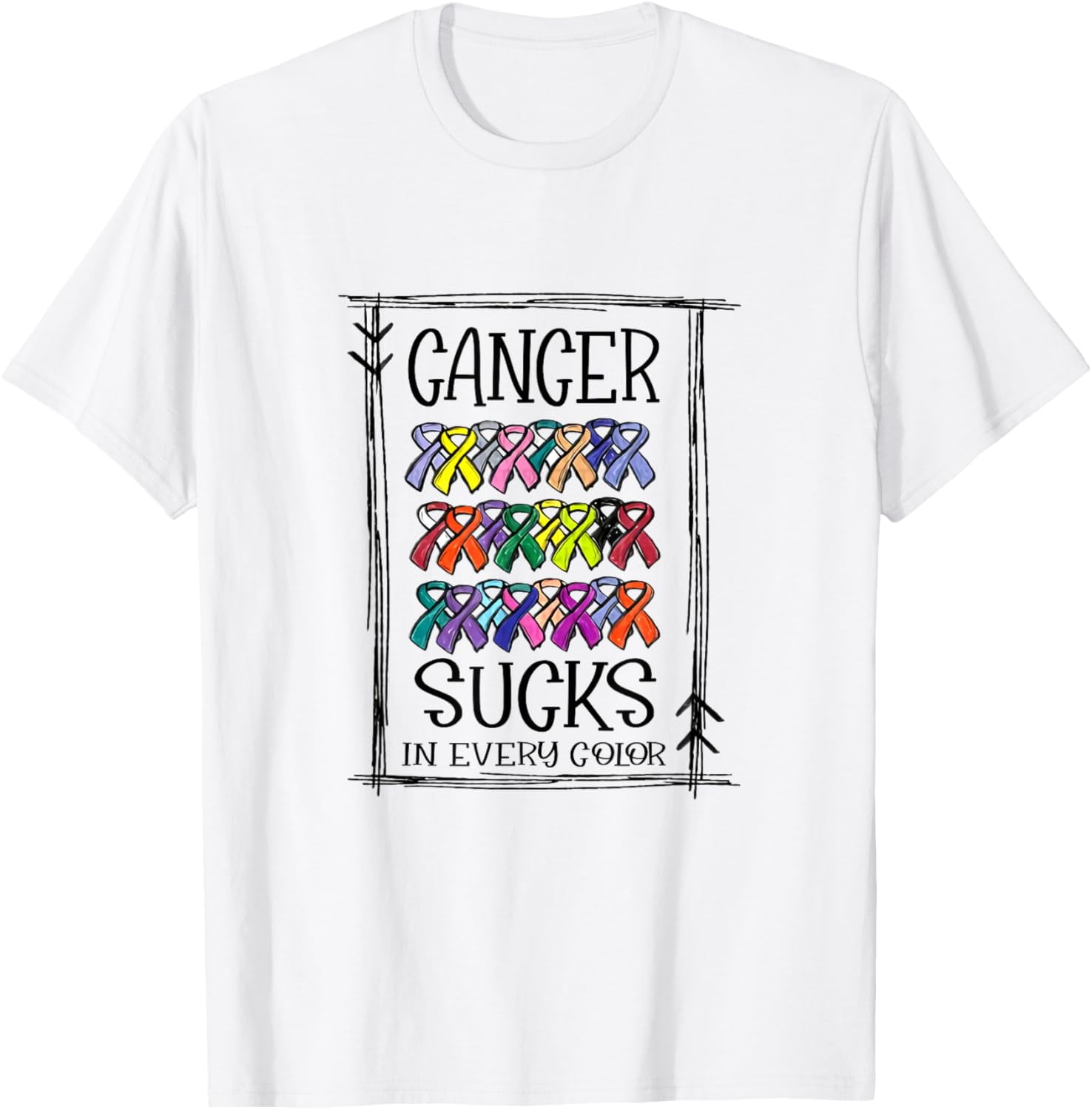 Cancer Sucks In Every Color Cancer Awareness Cancer Ribbon T-Shirt ...