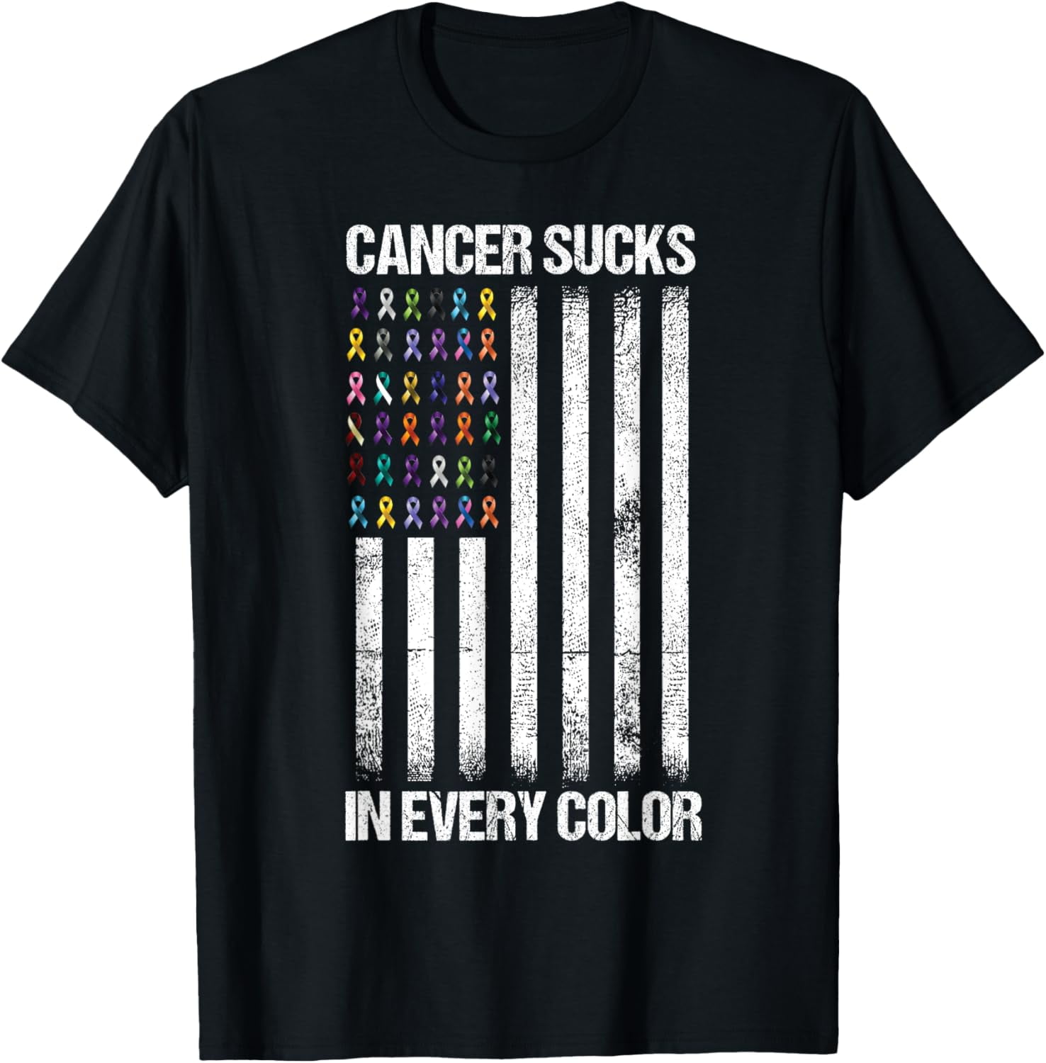 Cancer Sucks In Every Color Tshirt USA American Flag Ribbons T-Shirt ...