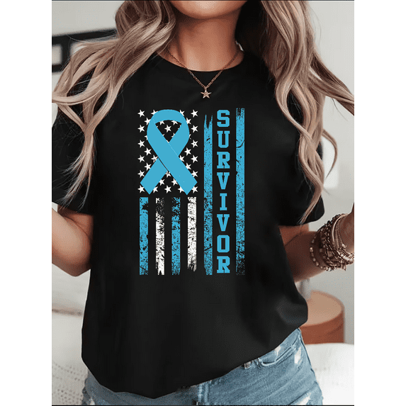 Cancer Survivor Strength Blue Ribbon Support Graphic Design Unisex T ...