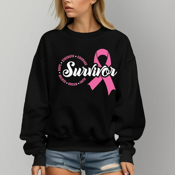 Cancer Survivor Sweatshirt, Cancer Fighter Pink Ribbon , Breast Cancer ...