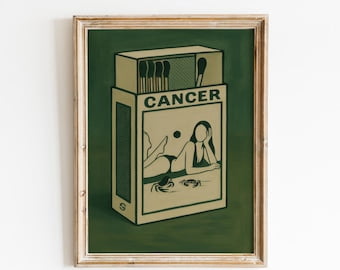 Cancer Zodiac Art Print Matchbox Style Surreal Astrology Wall Decor ...