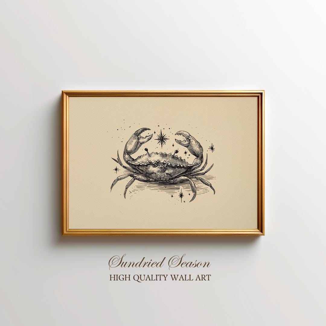 Cancer Zodiac Art Print, Vintage Celestial Crab Illustration, Mystical ...