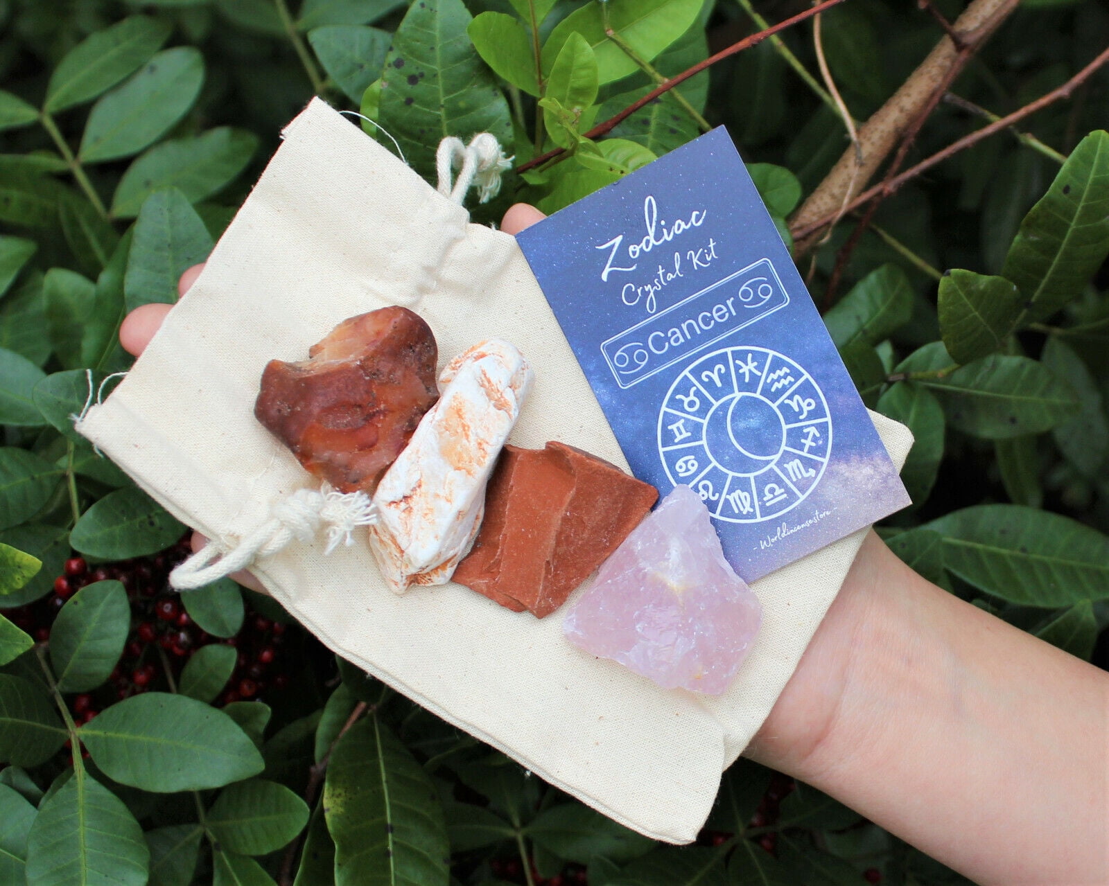 Cancer Zodiac Crystal Kit, 4 Birthstones in an Organza Pouch, Rough or ...