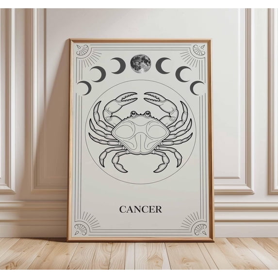 Cancer Zodiac Poster, Line Drawing, Celestial Astrology, Moon Phase ...