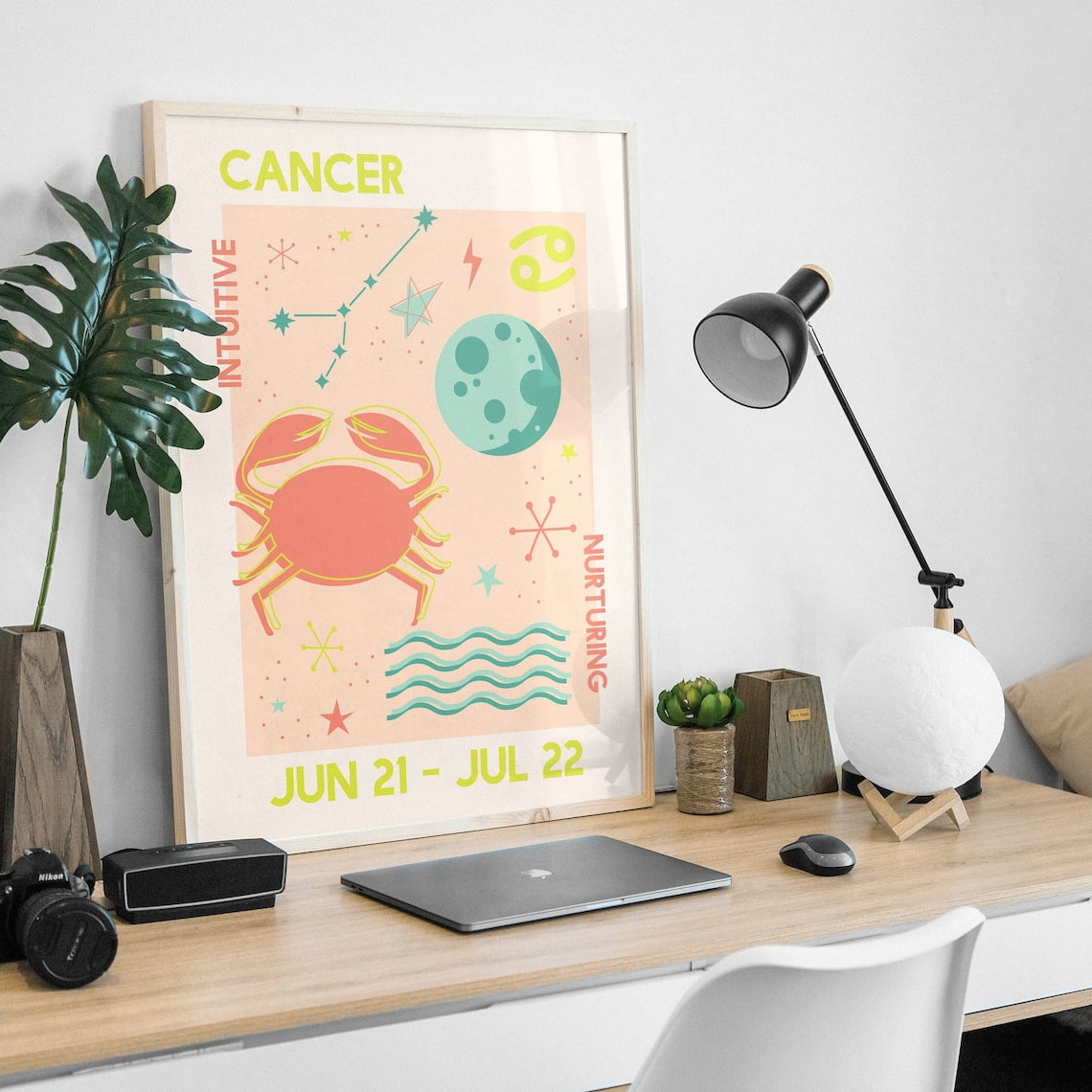Cancer Zodiac Poster Trendy Astrology Orange Retro Wall Art Star Sign ...