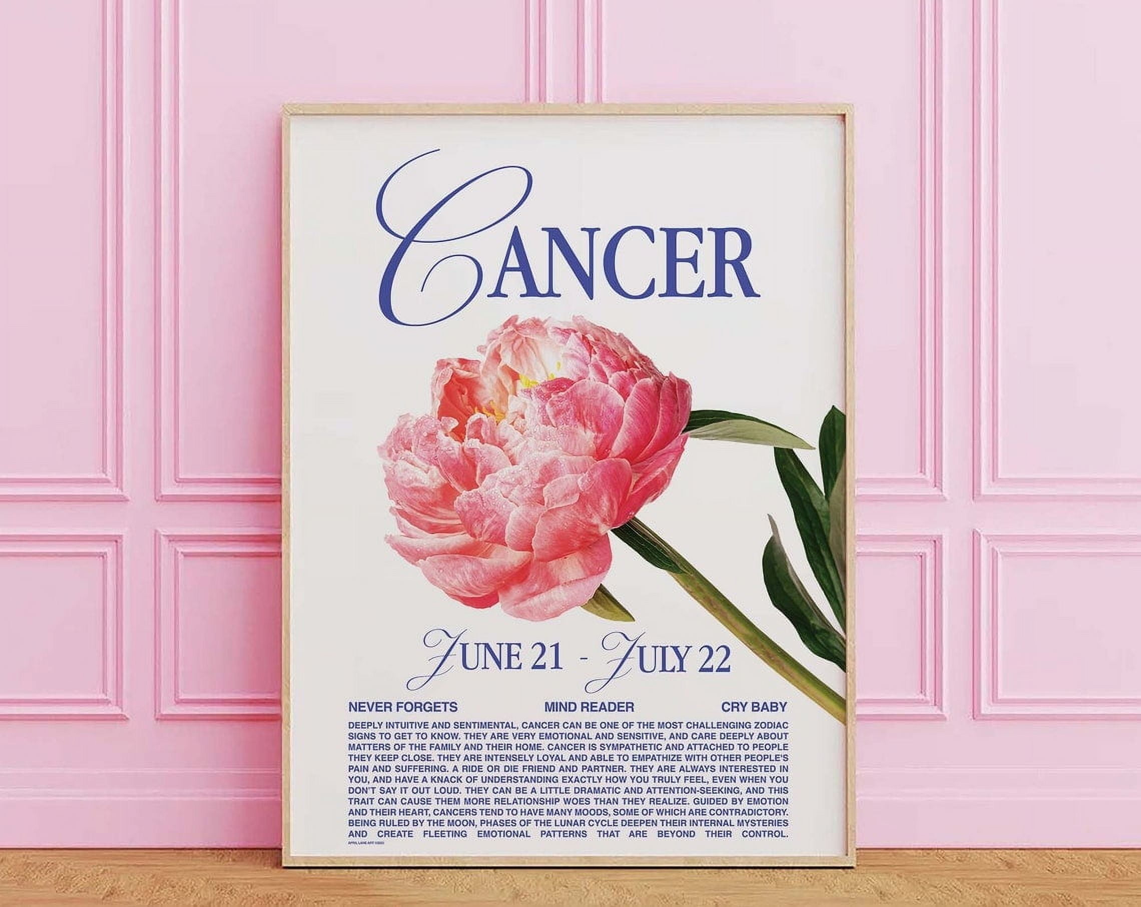 Cancer Zodiac Print, Art, Trendy Astrology Poster, Cute Retro Flower ...