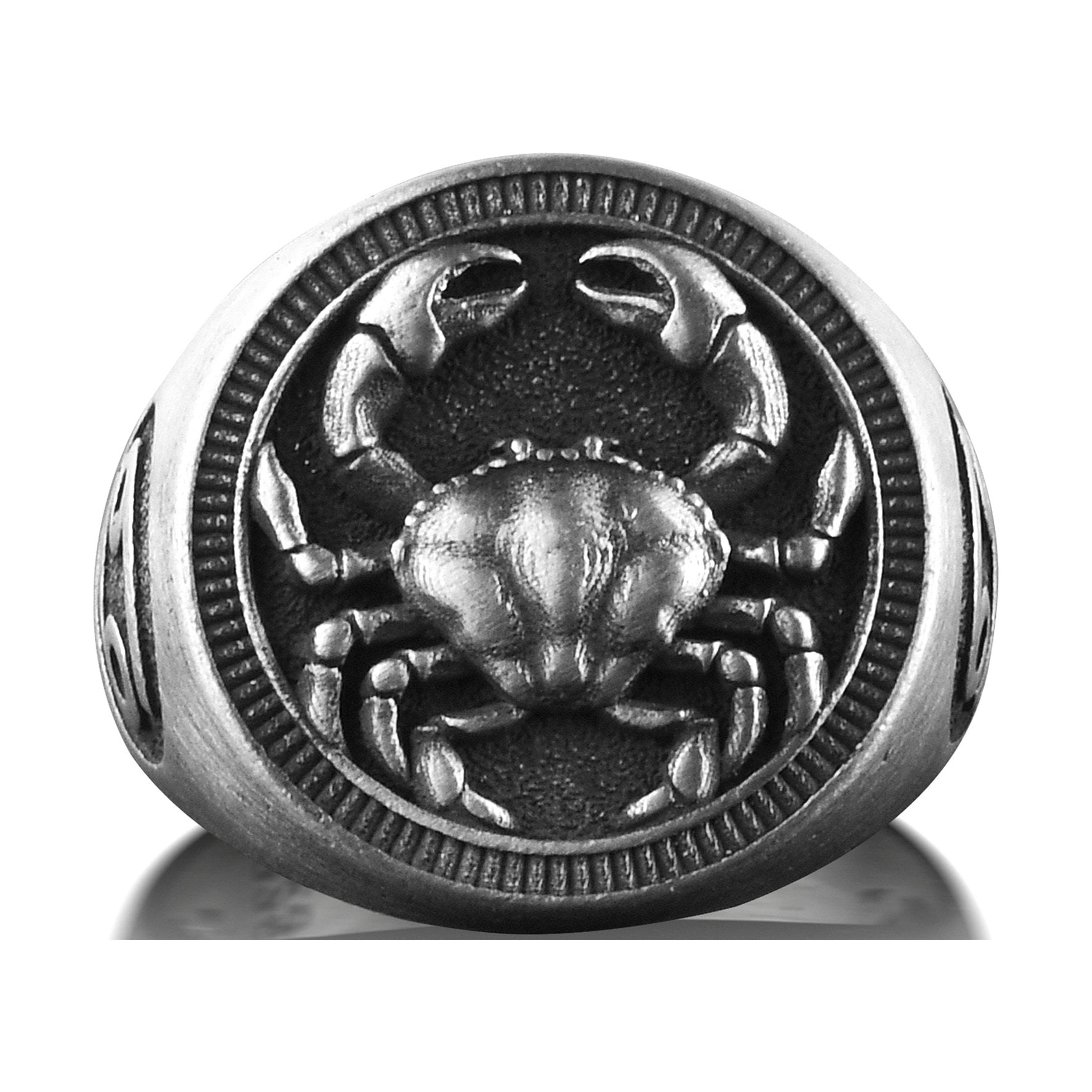 Cancer Zodiac Sign Mens Ring in Silver, Zodiac Pinky Signet Ring in ...