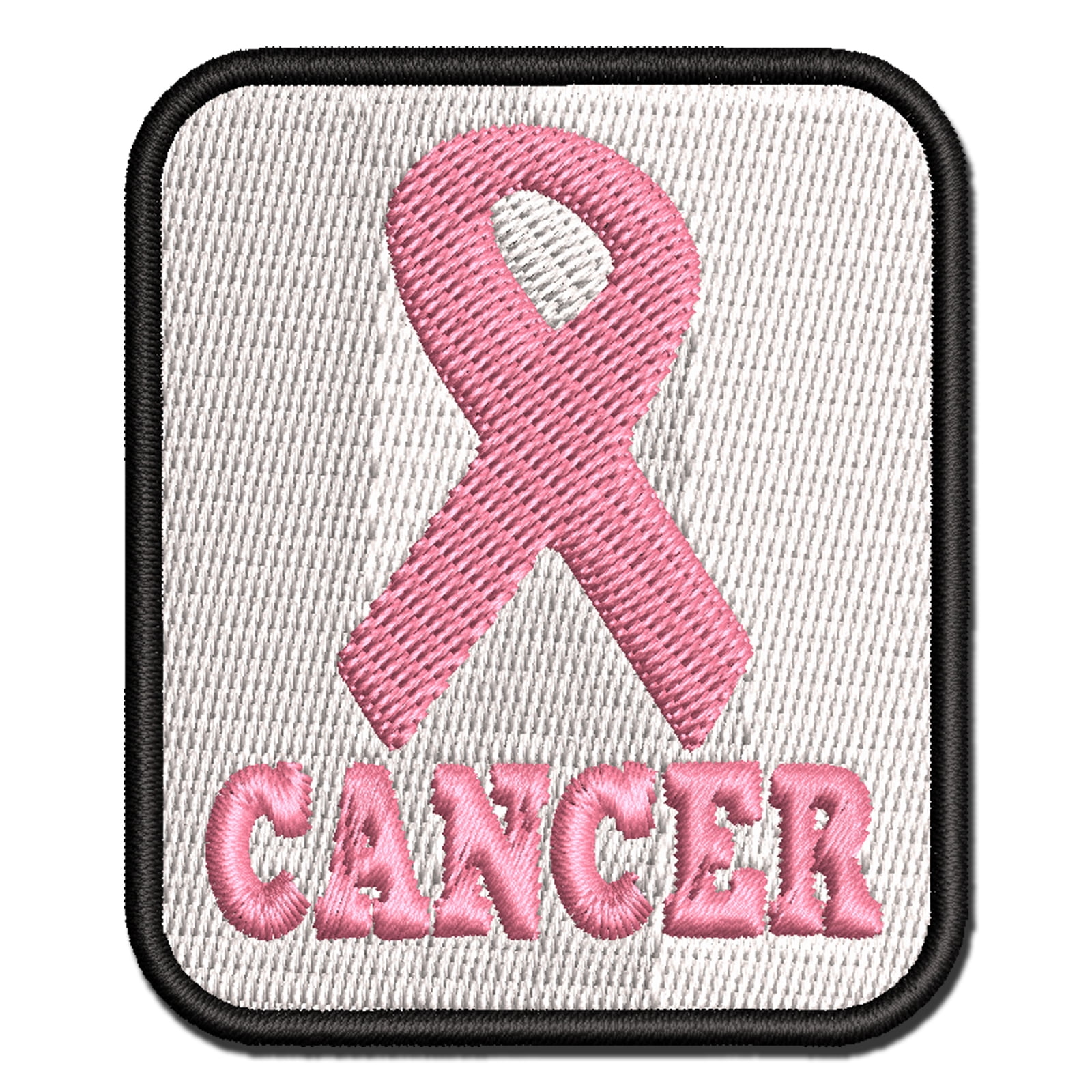 Cancer with Awareness Ribbon Applique Multi-Color Embroidered Iron-On ...