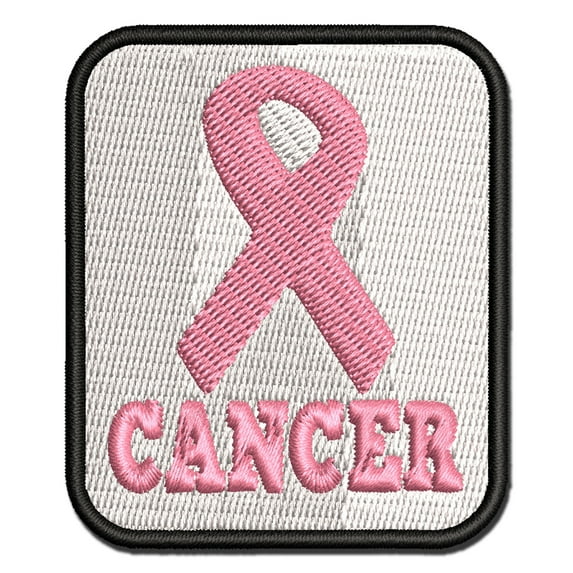 Cancer with Awareness Ribbon Applique Multi-Color Embroidered Iron-On ...