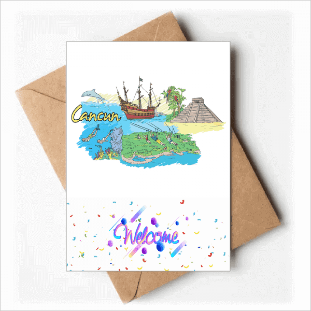 Cancun Mexico Island Mayan Temple Welcome Back Greeting Cards Envelopes ...
