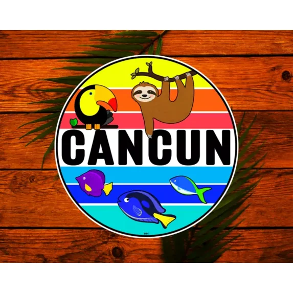 Cancun Mexico Sticker Decal Sticker Tropical Toucan Sloth Beach ...