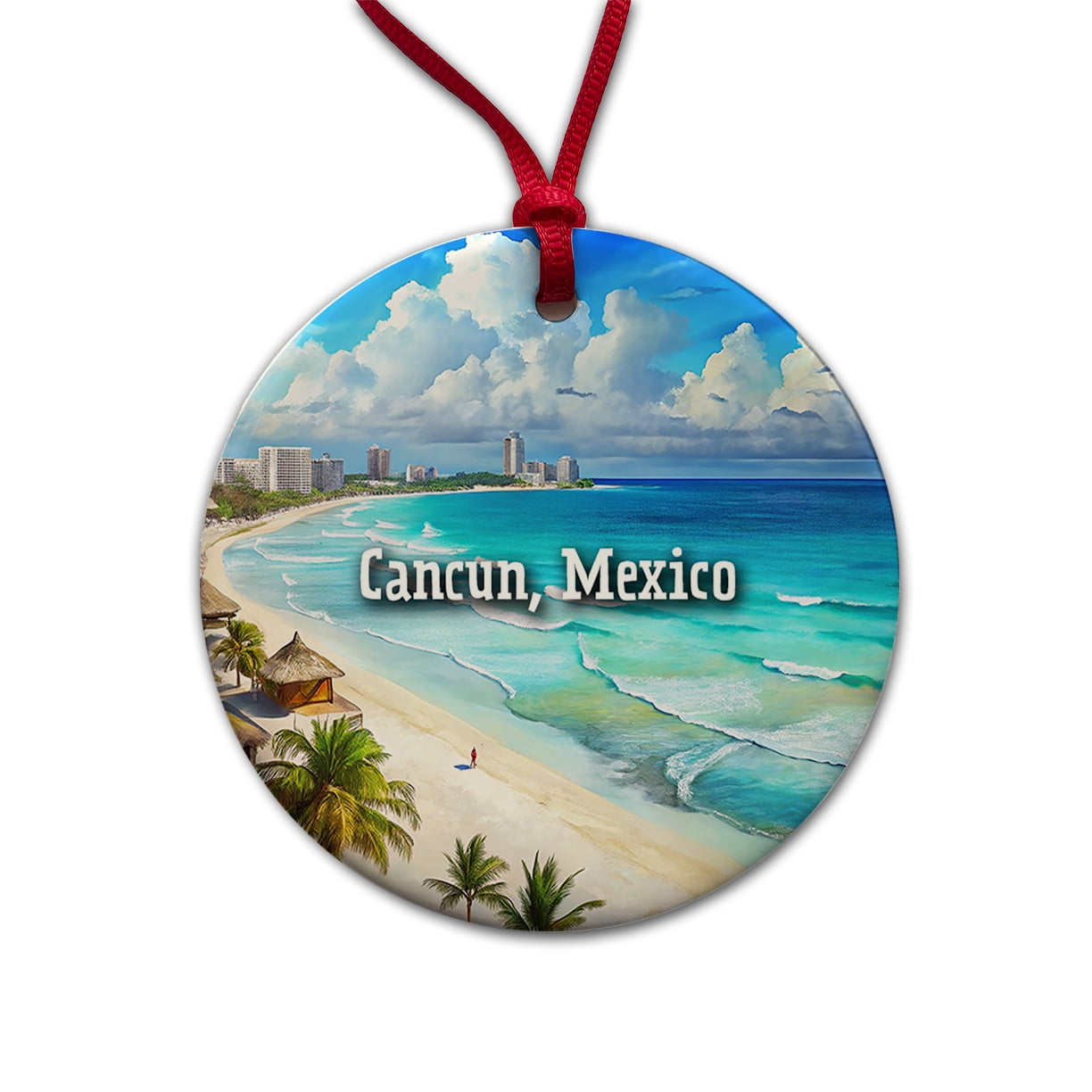 Cancun, Mexico Travel City Country Stamp Christmas Tree Holiday Round ...