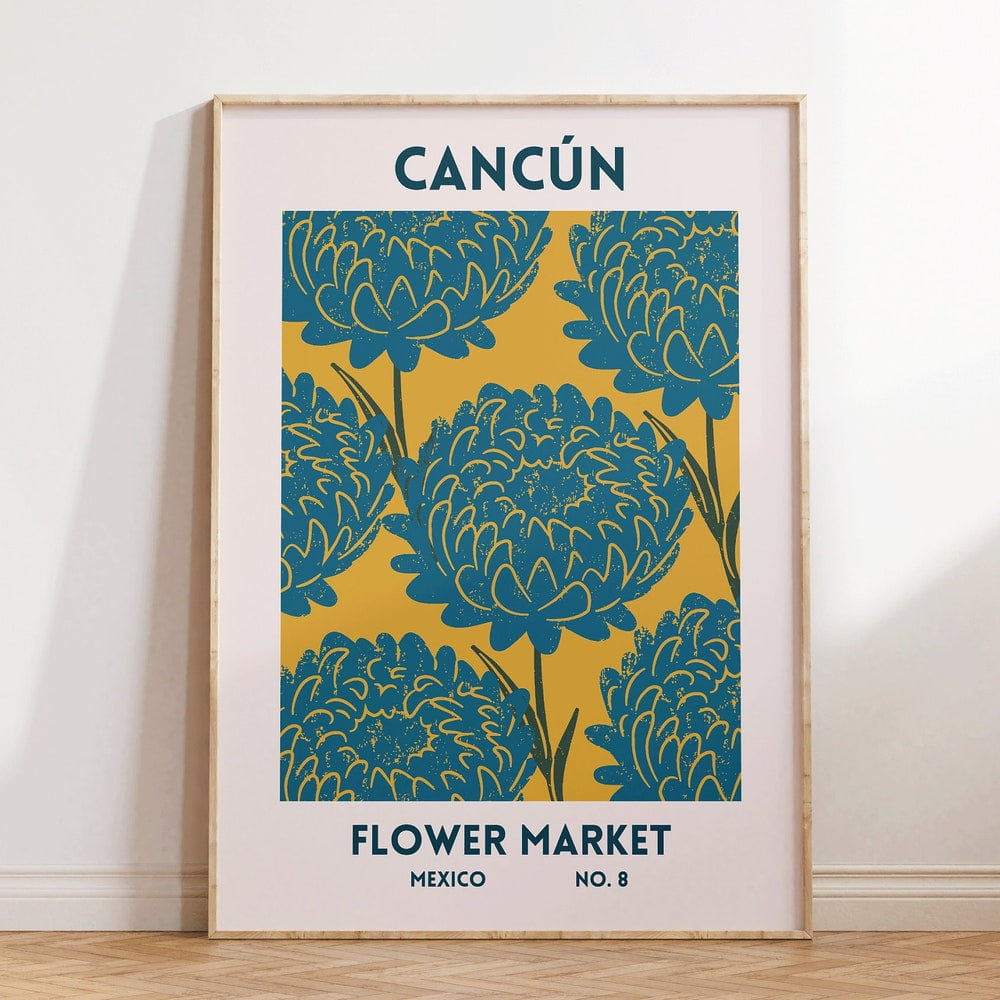 Cancun Print Mexican Flower Market Wall Art Cancun Gift Mexico Travel ...