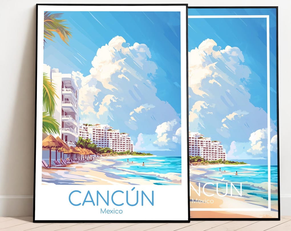 Cancun Travel Poster Cancun Poster Wall Art Mexico Vintage Poster ...