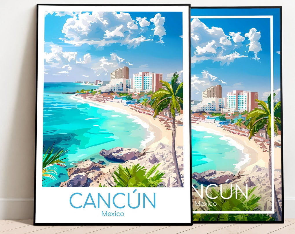 Cancun Travel Poster Hotel Cancun Poster Hotel Wall Art Mexico Vintage ...
