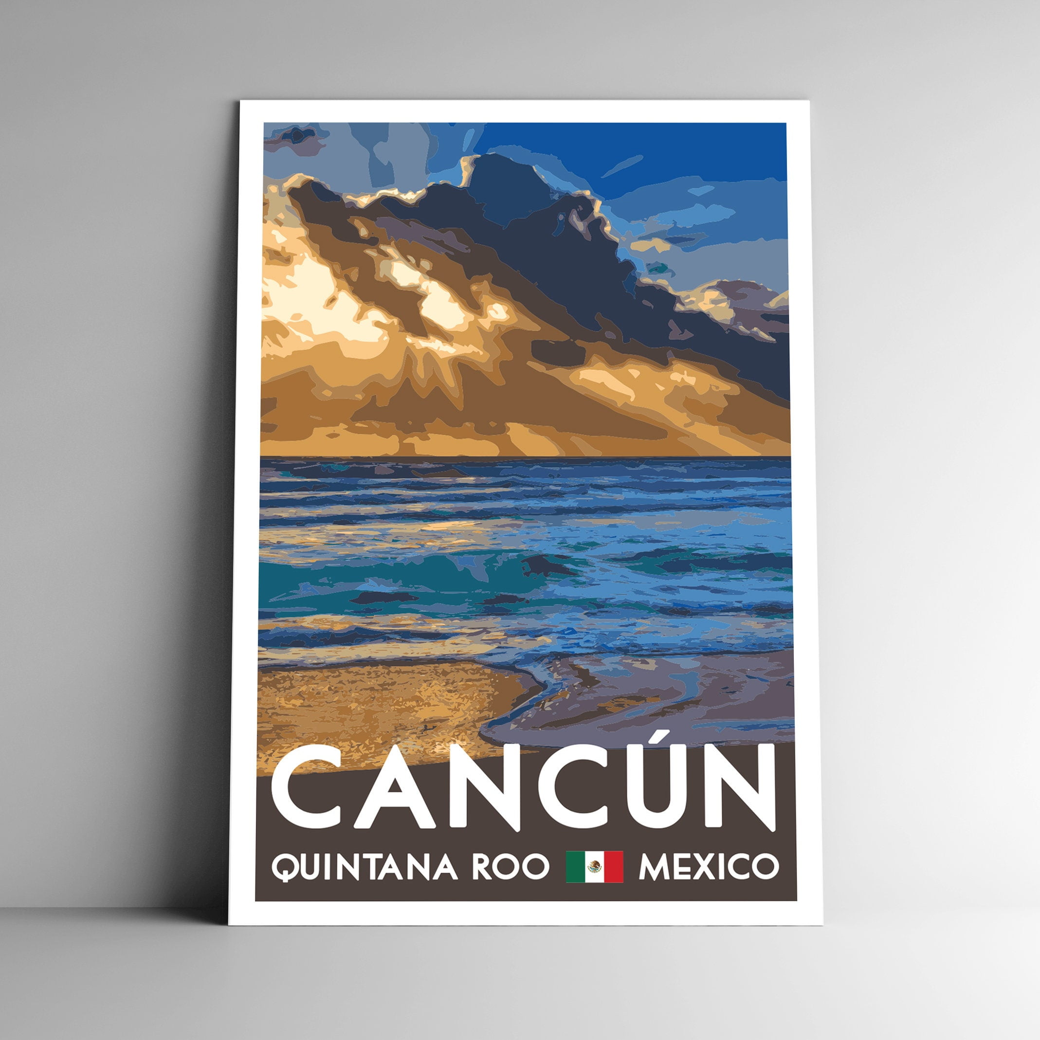 Cancun Vintage Travel Poster / Postcard WPA Style Retro Cancún Quintana ...
