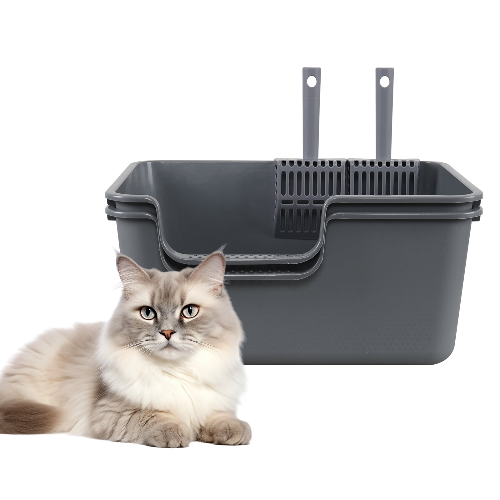 Cand 2-Pack Plastic High Side Litter Box with Scoop, Open Top Cat ...