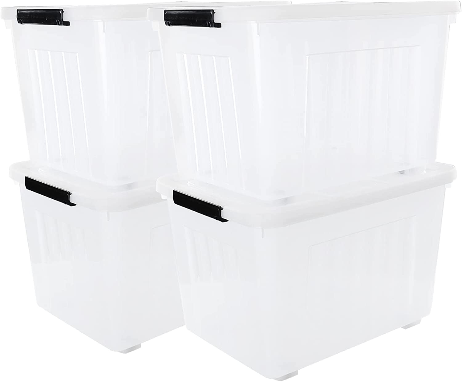Cand 4 Packs 50 QT Storage Bins with Lids, Clear Large Plastic Storage ...
