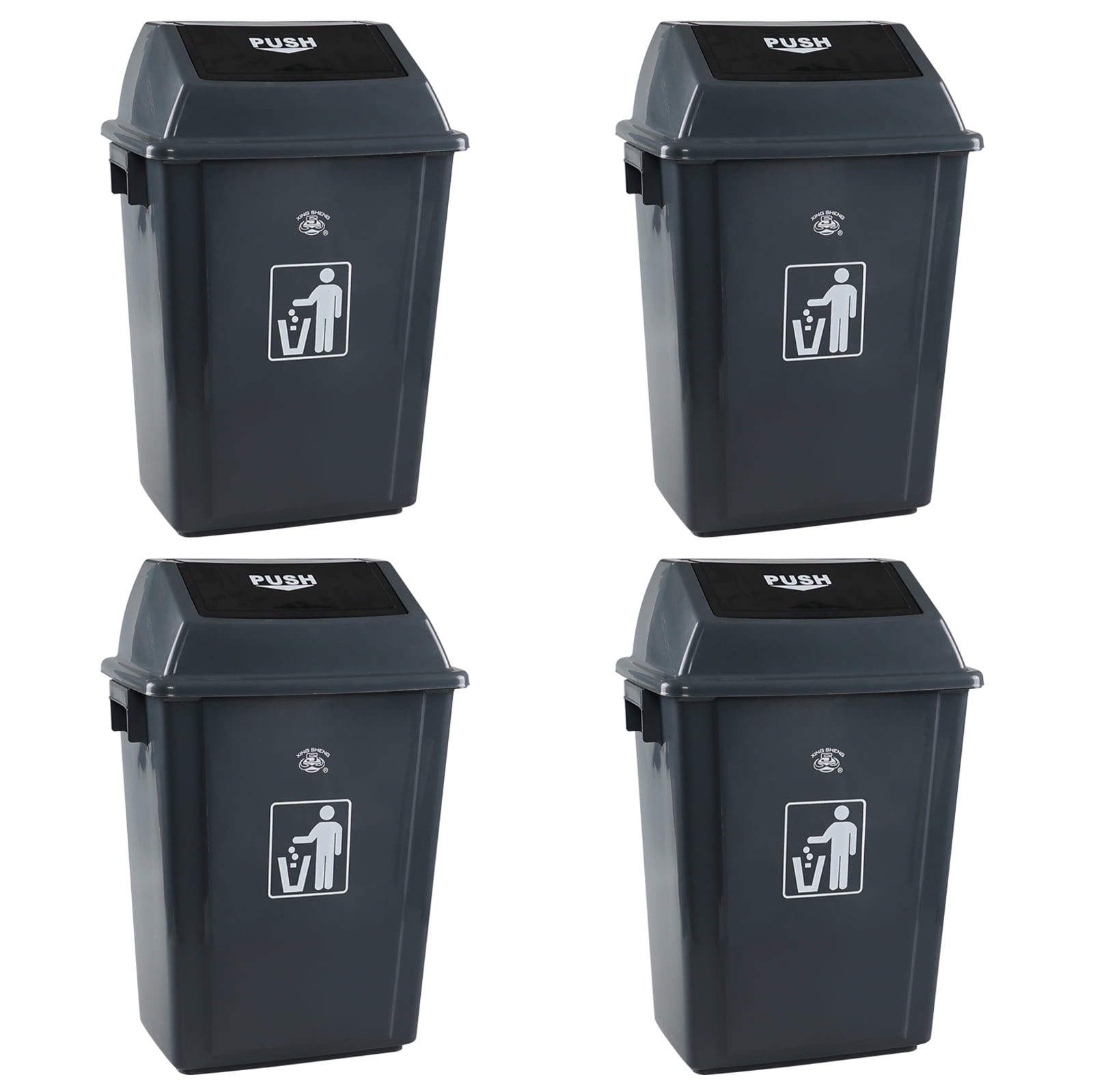 Cand 40L Grey Plastic Swing Lid Trash Bin, Large Garbage Can, Set of 4 ...