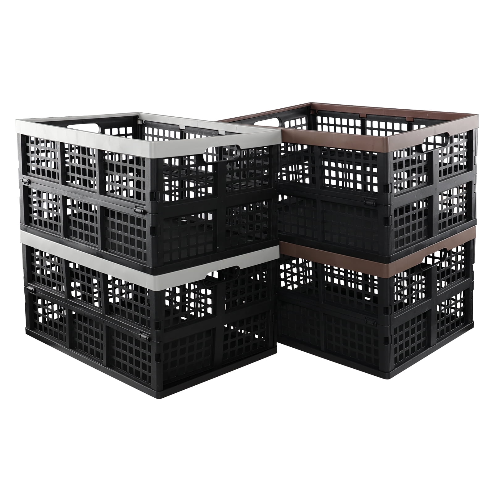 Cand 42 Liter Collapsible Plastic Storage Crates, Large Black Stackable ...