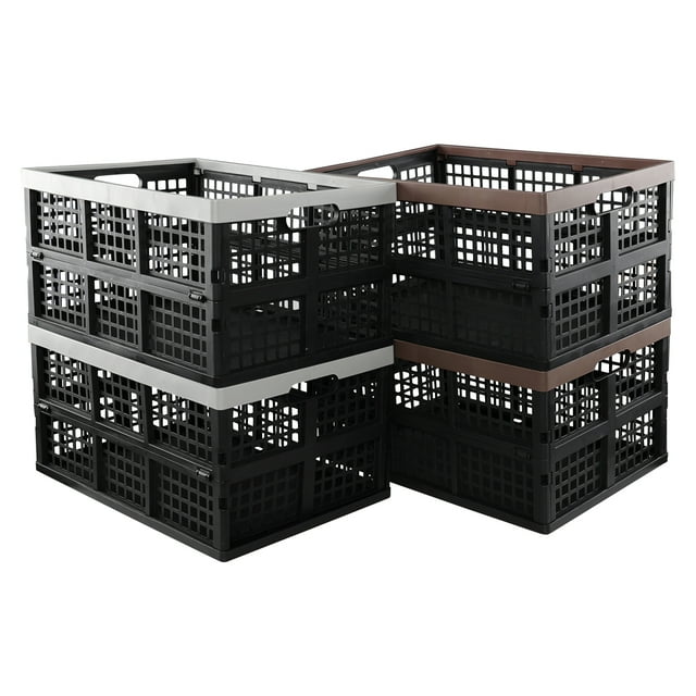Cand 42 Liter Collapsible Plastic Storage Crates, Large Black Stackable ...