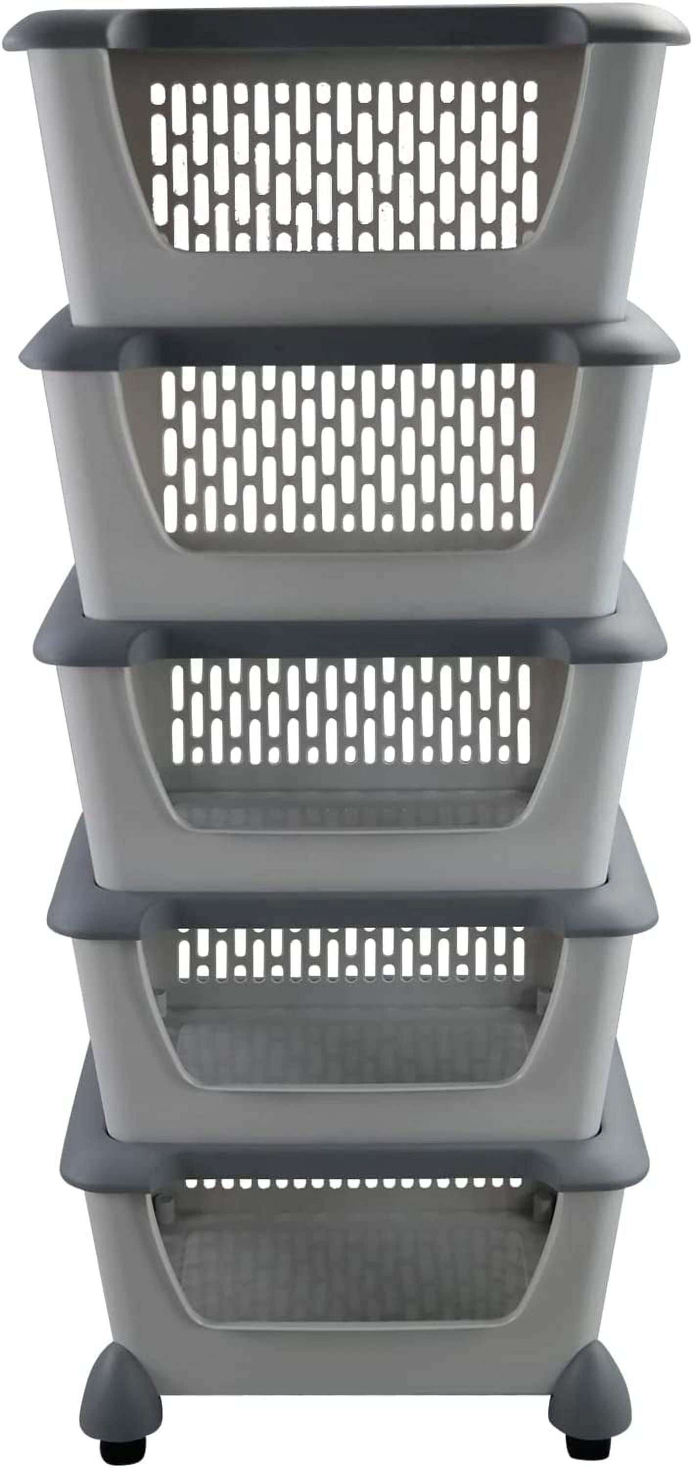 Cand 5-Pack Large Stackable Storage Bins, Plastic Stacking Baskets for ...