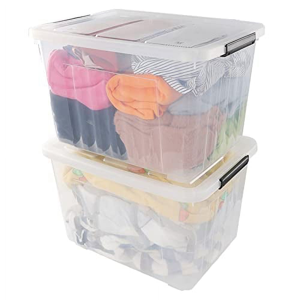 Cand 50 Quart Clear Plastic Box with Wheels, Large Lidded Storage Bins ...