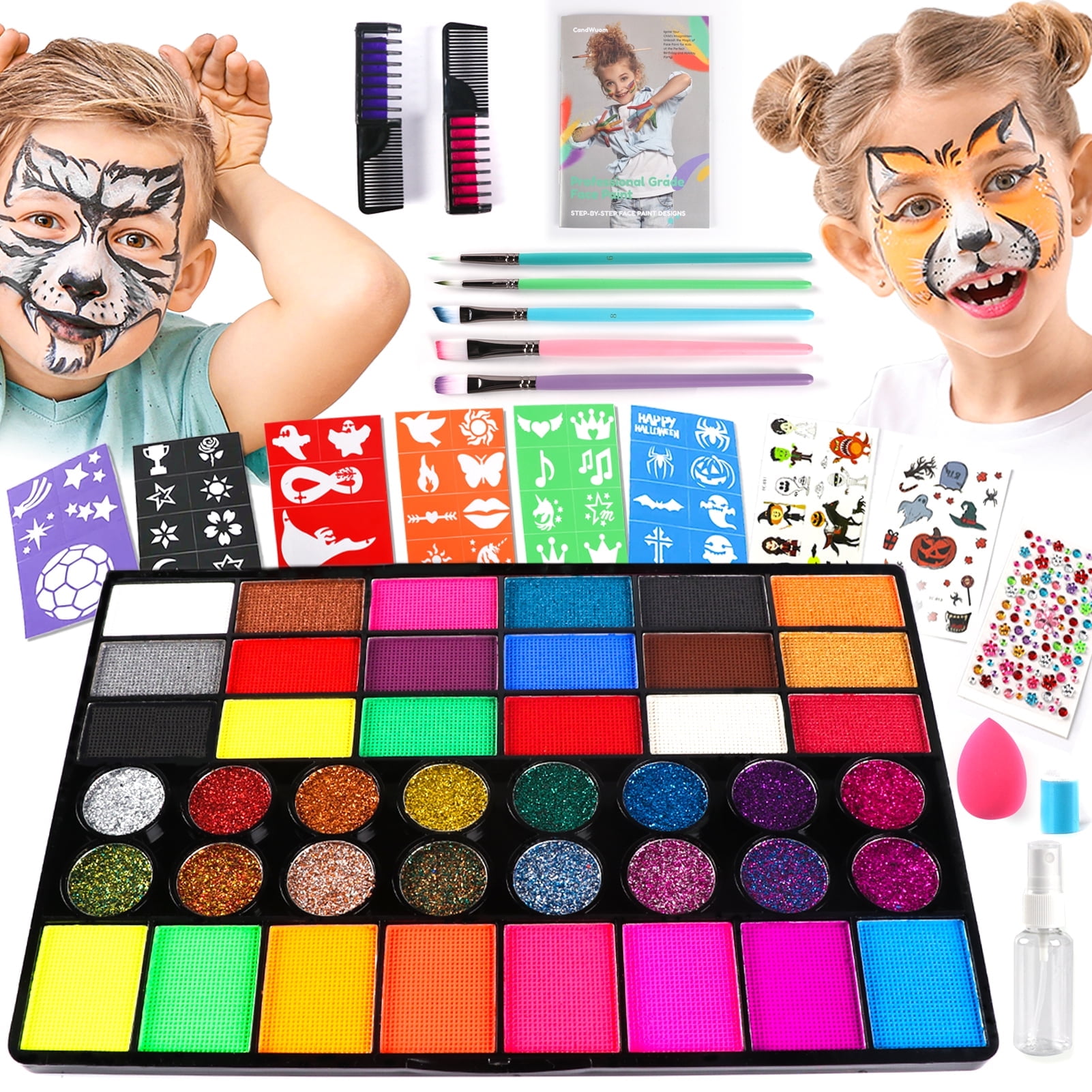 CandWuom Face Painting Kit for Kids –42 Colors Water Based Body Face ...