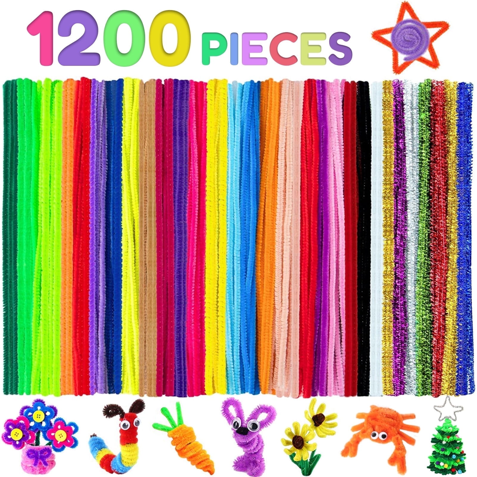 CandWuom Pipe Cleaners for Crafts, 1200 Pcs 30 Assorted Colors 12 inch ...
