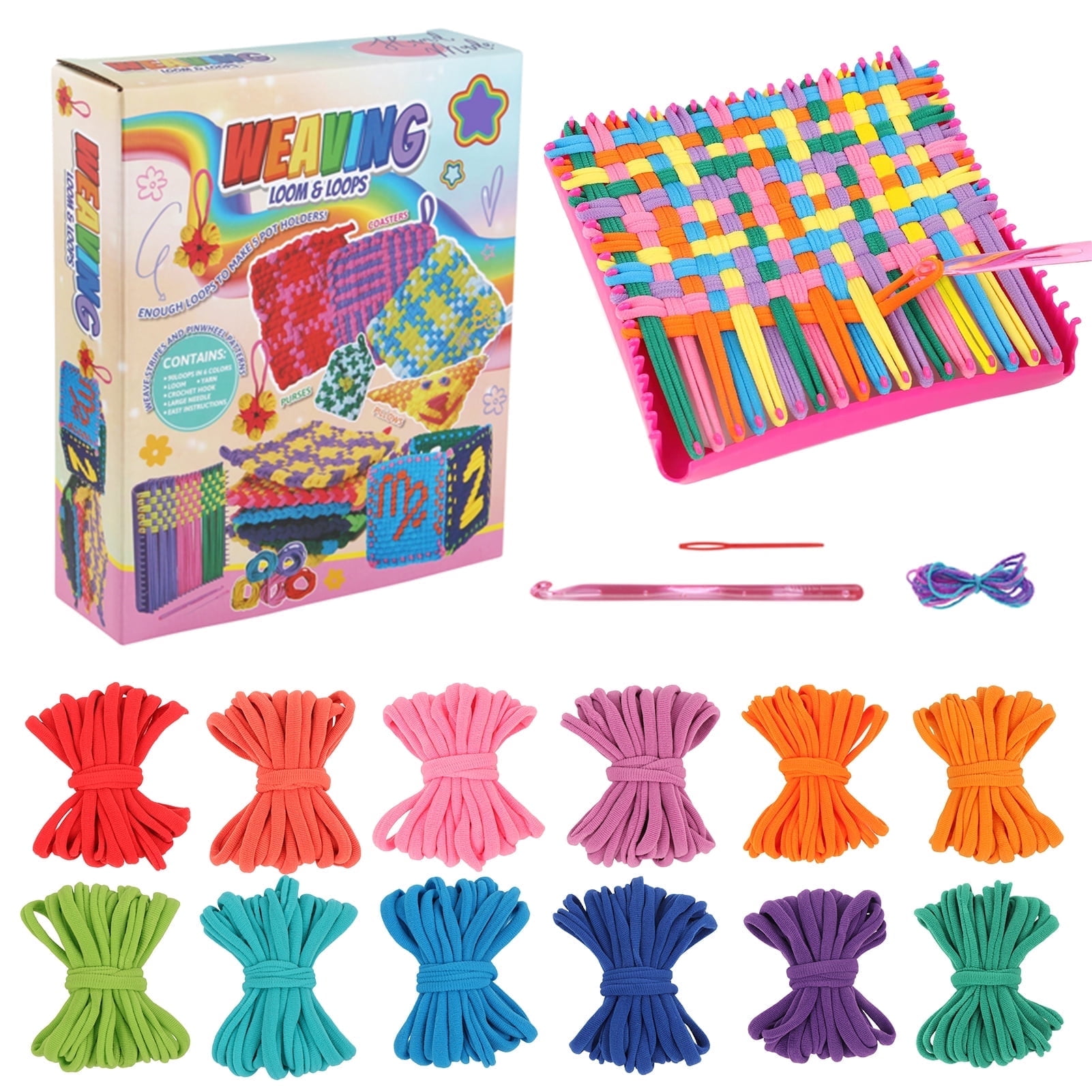 CandWuom Weaving Loom Kit Toys for Kids, Potholder Loops Crafts for Girls Ages 6-8, 7" Pot ...