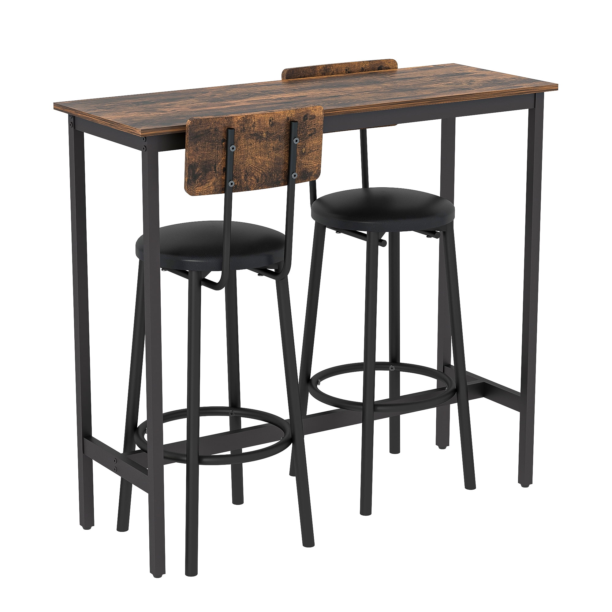 Canddidliike 3 Piece Pub Bar Table Set, 2 Bar Stools PU Upholstery Seat ...