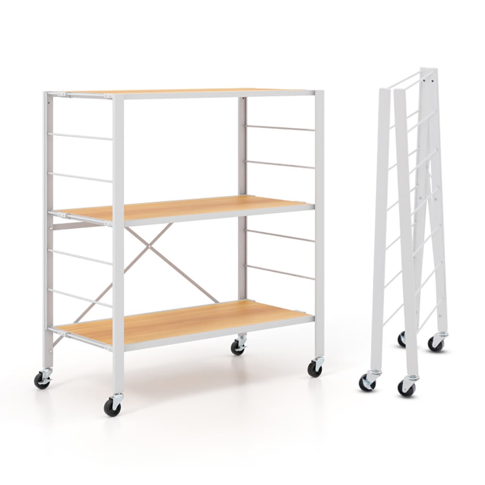 Canddidliike 3-Tier Foldable Shelving Unit with Detachable Wheels and ...