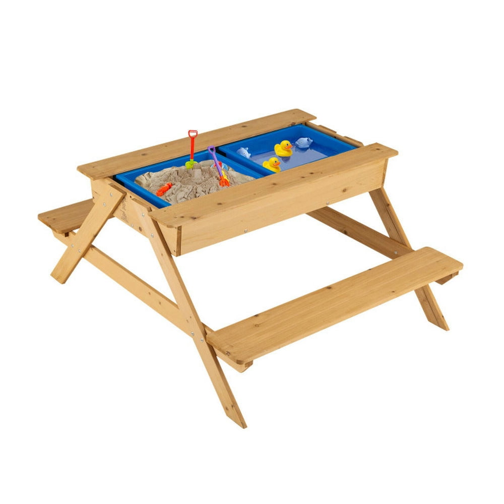 Canddidliike 3-in-1 Kids Picnic Table Wooden Outdoor Water Sand Table ...