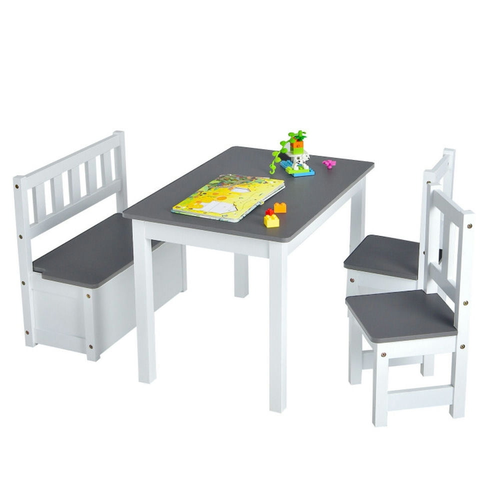 Canddidliike 4 Pieces Kids Wooden Activity Table and Chairs Set with ...