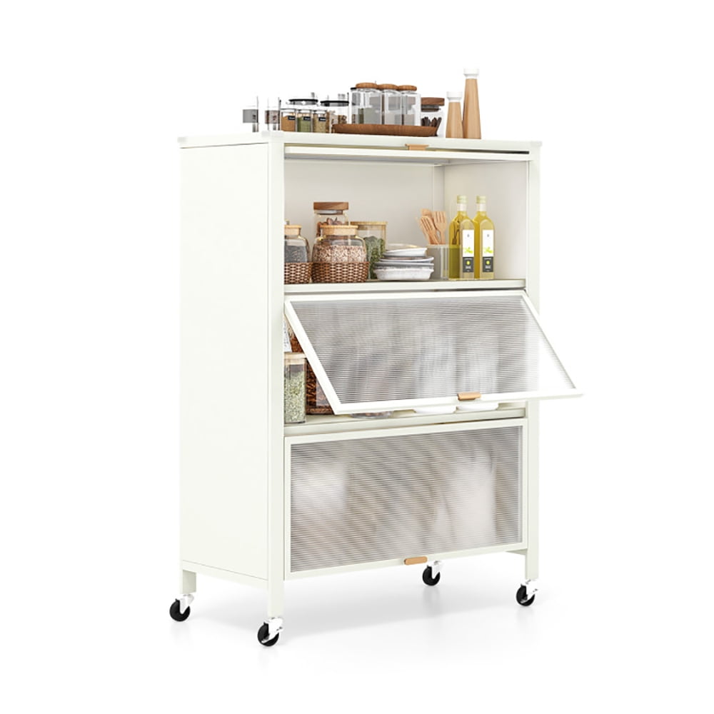 Canddidliike 4-Tier Kitchen Bakers Rack with Flip Doors-White, Bakers ...