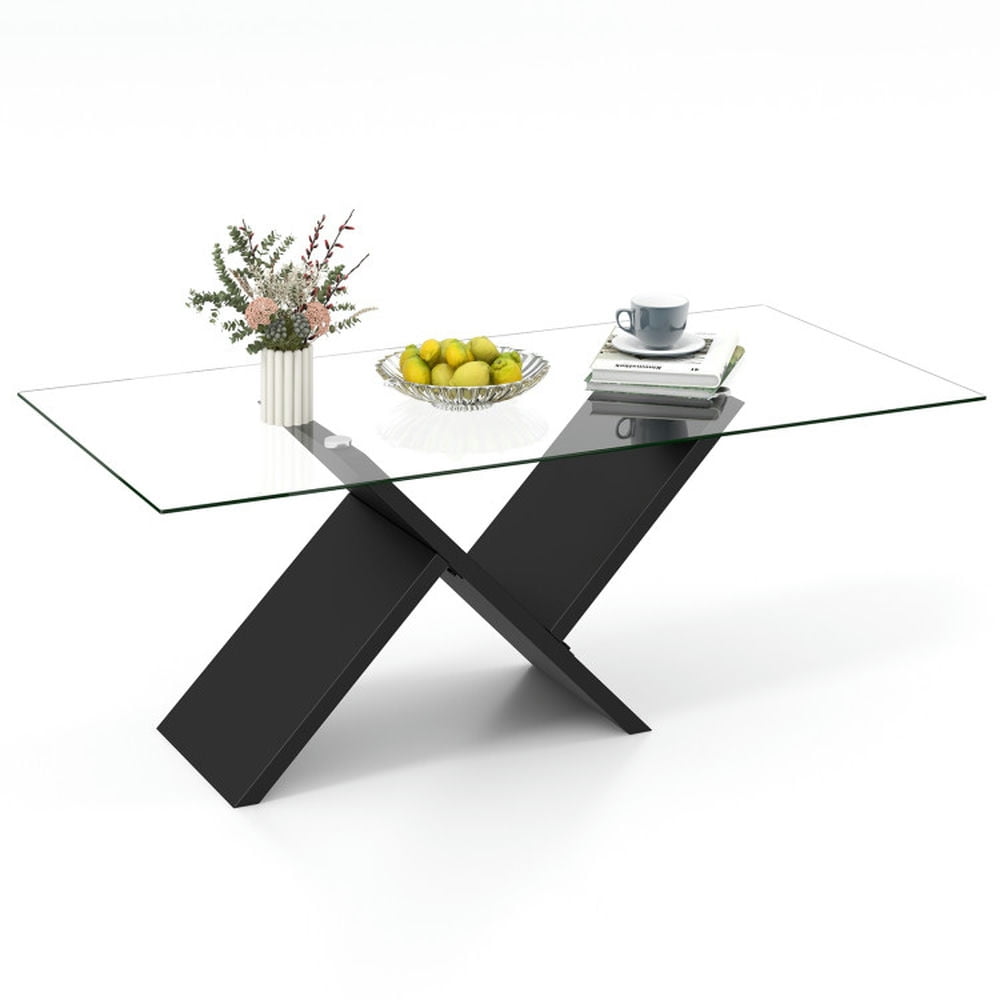 Canddidliike 47 Inch Rectangle Glass Coffee Table Modern Center Table ...