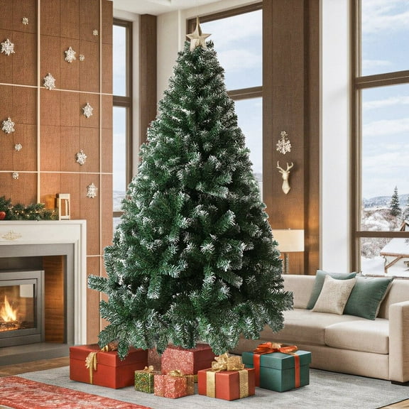 Christmas Tree 6ft Flocked Snow - Pre-Lit or Unlit Artificial Pine Tree ...