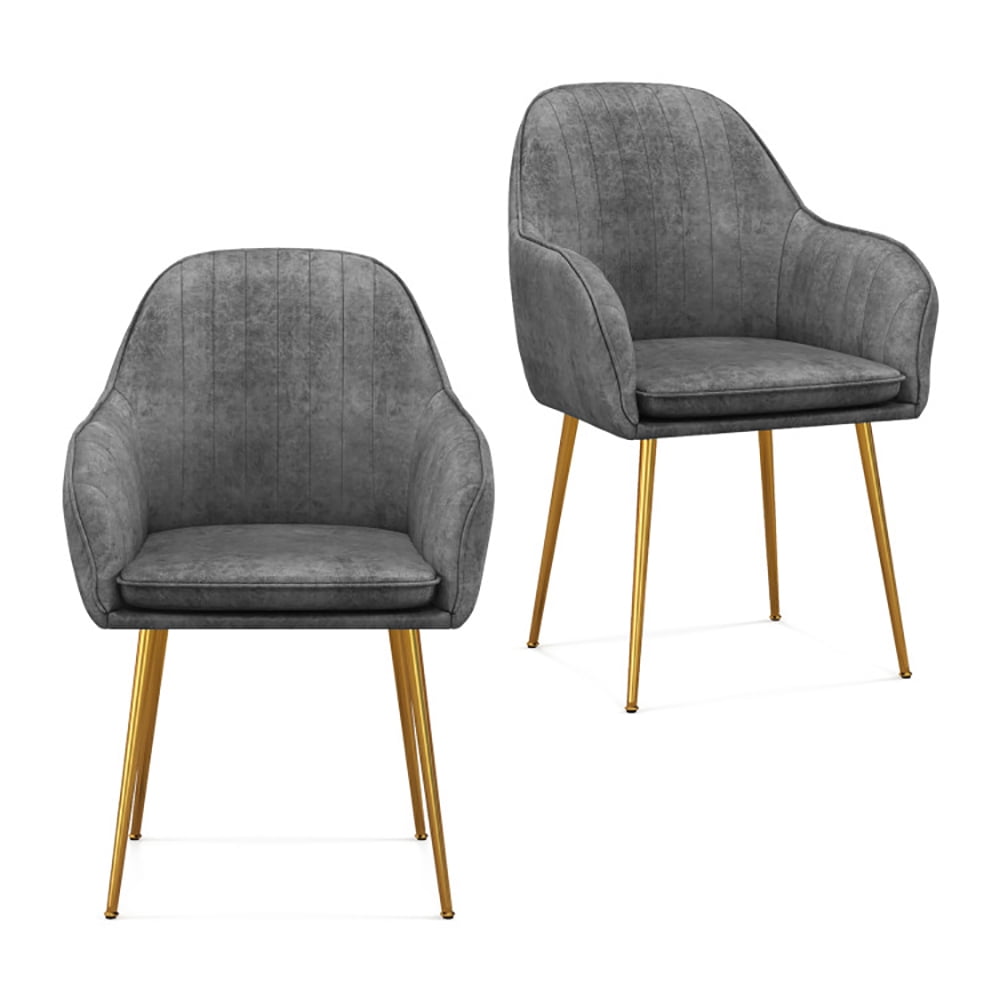 Canddidliike Accent Upholstered Arm Chair with Steel Gold Legs-Gray ...
