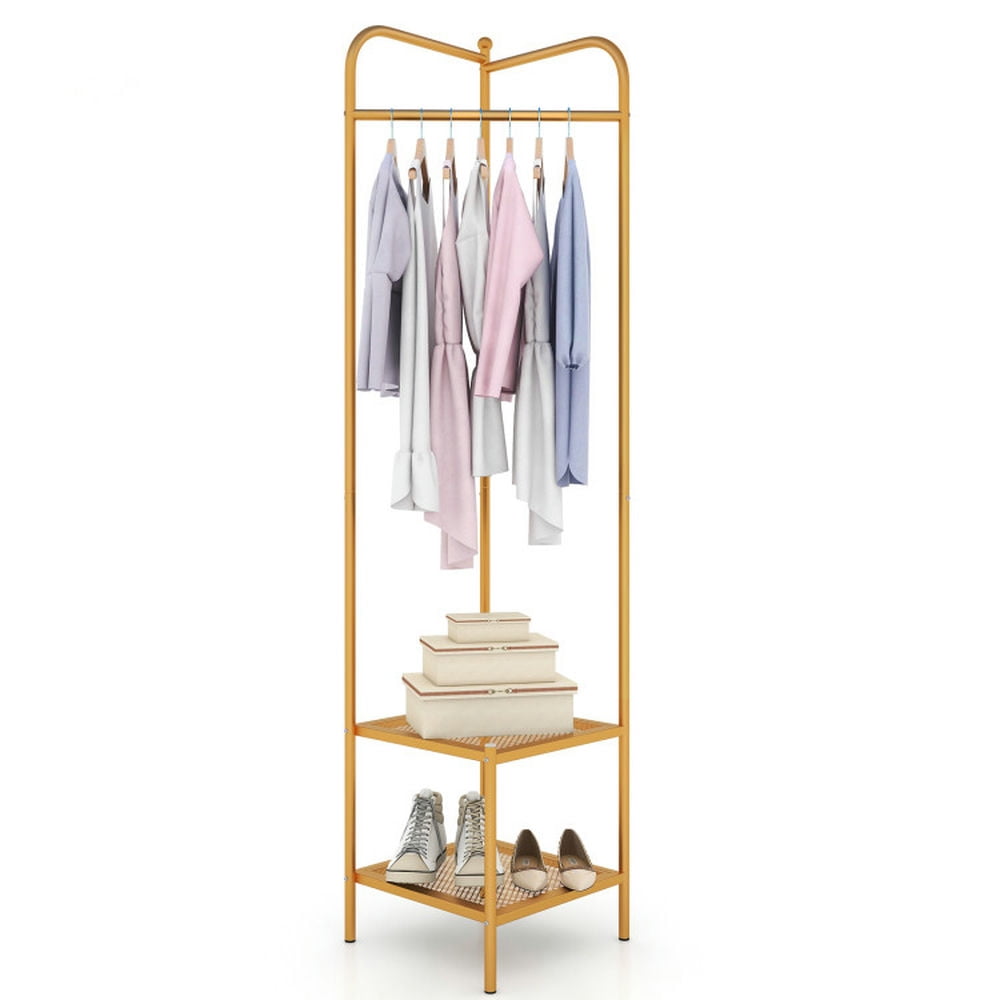 Canddidliike Corner Coat Rack with Top Hanger and 2 Mesh Shelves for ...