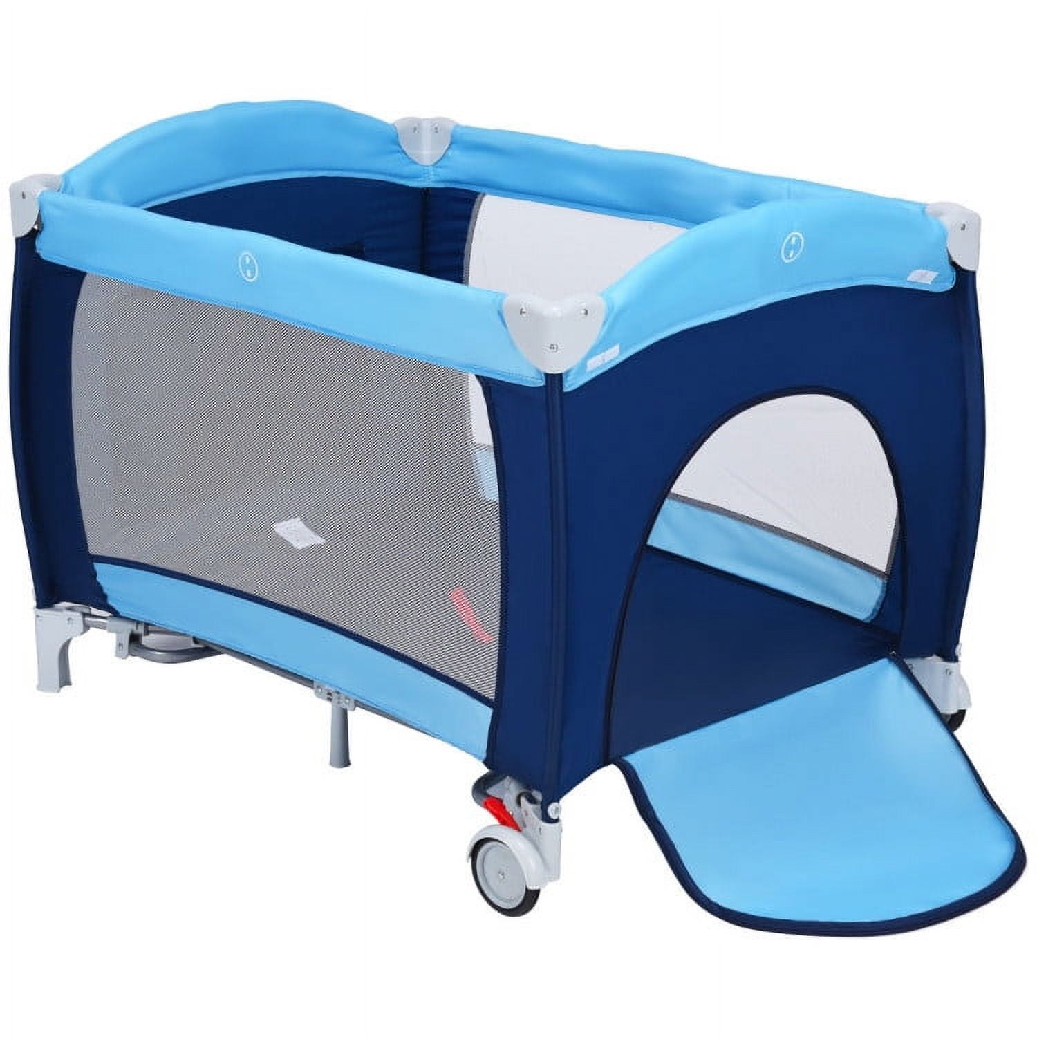 Canddidliike Foldable Baby Crib Playpen with Mosquito Net and Bag-Blue ...