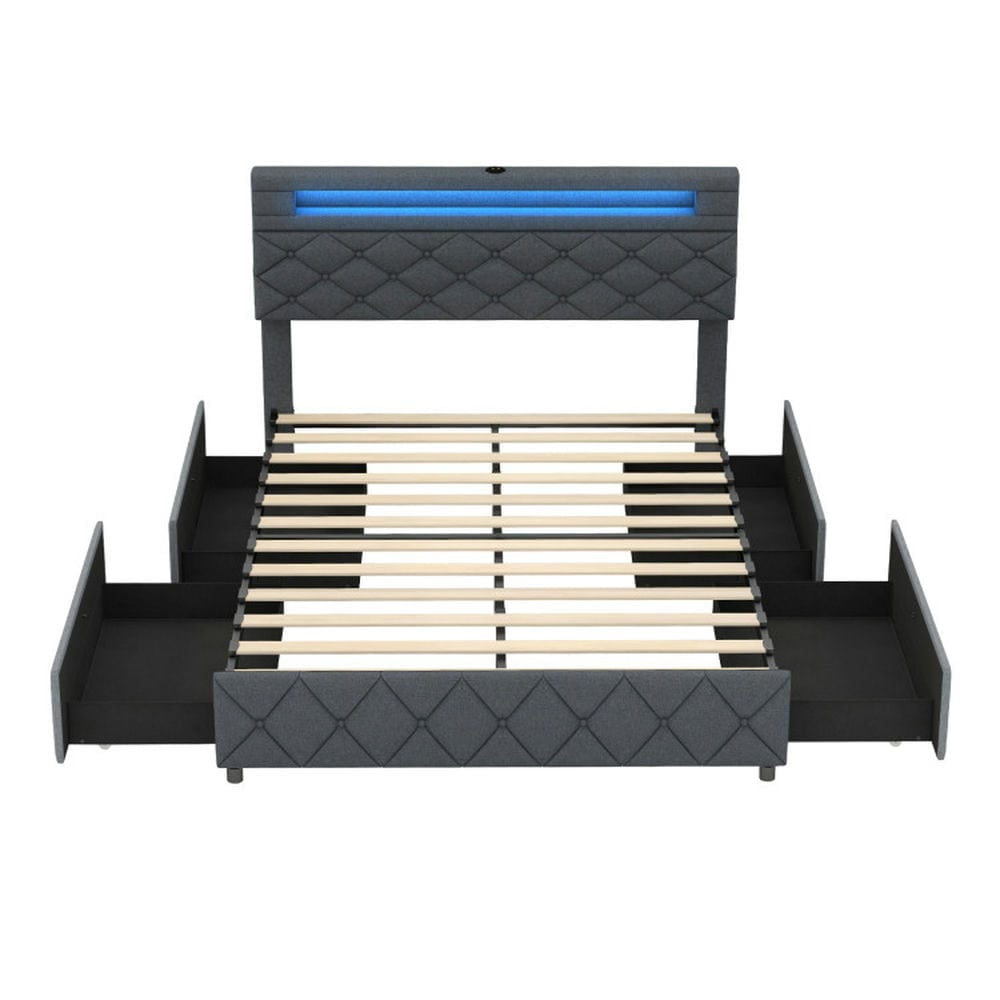 Canddidliike Full Size Bed Frame with Adjustable Storage Headboard and ...