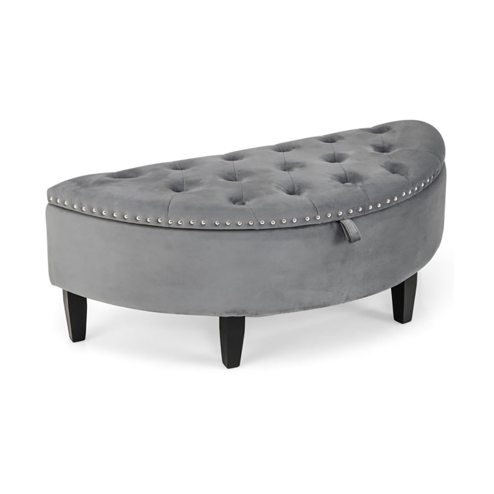 Canddidliike Half Moon Storage Bench with Rubber Wood Legs-Gray ...