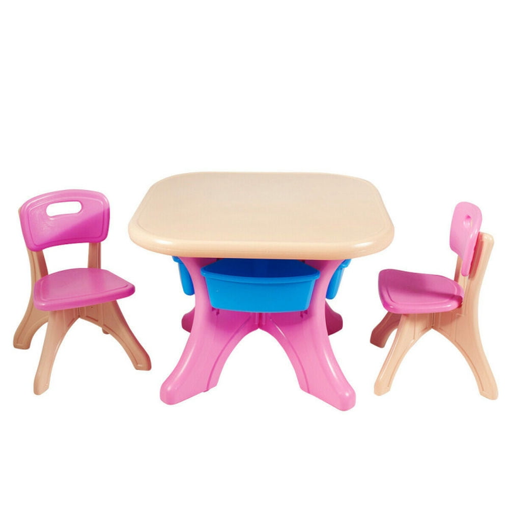 Canddidliike In/Outdoor 3-Piece Plastic Children Play Table & Chair Set ...