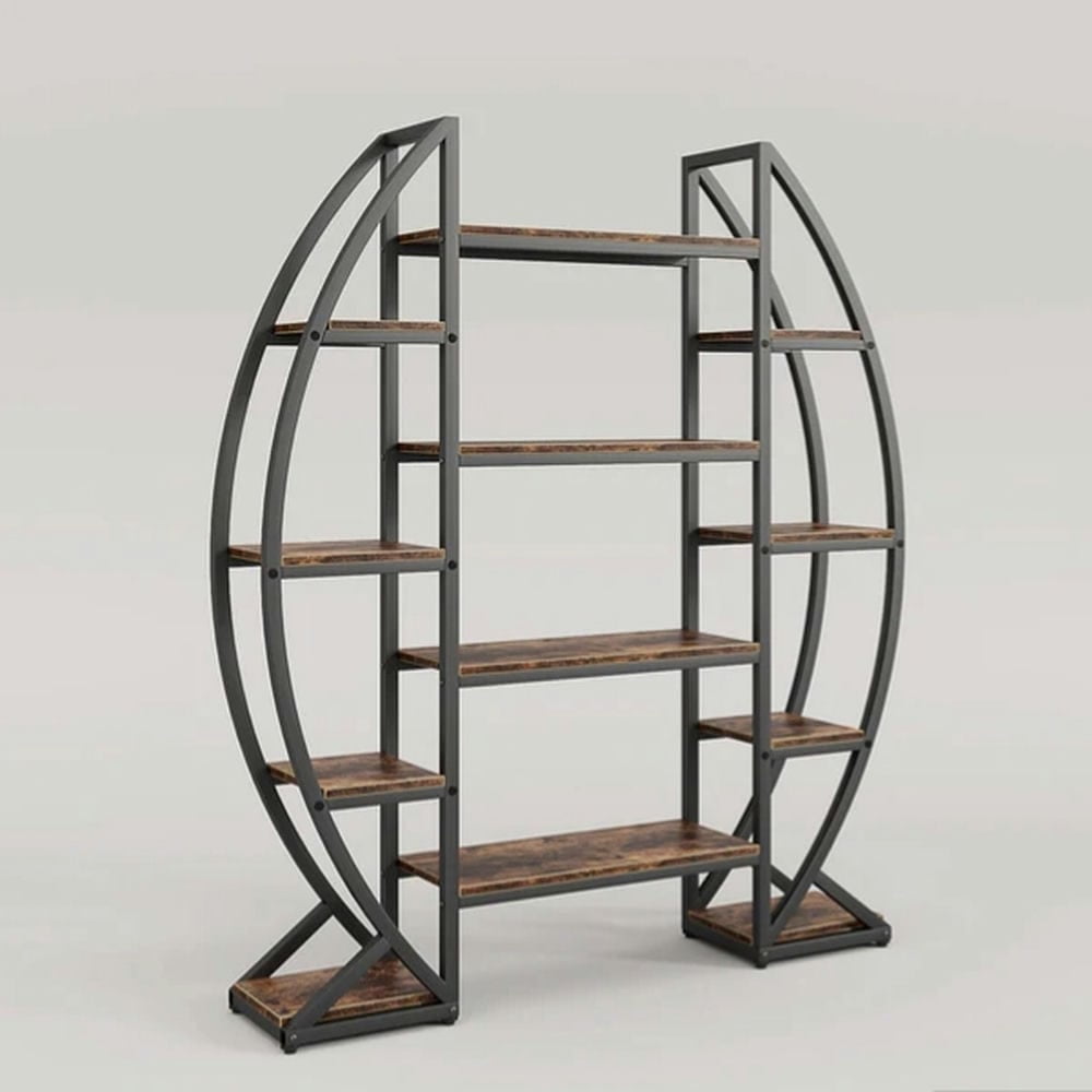 Canddidliike Industrial Bookshelf, Oval Triple Wide Etagere Bookcases ...